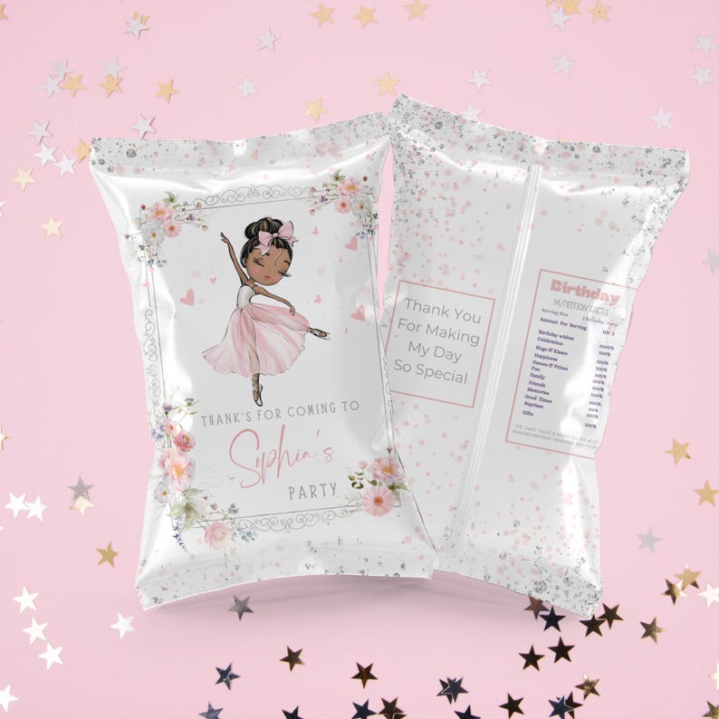 Ballerina Chip Bag Wrapper Template, Pink Floral Ballet Birthday Party ...