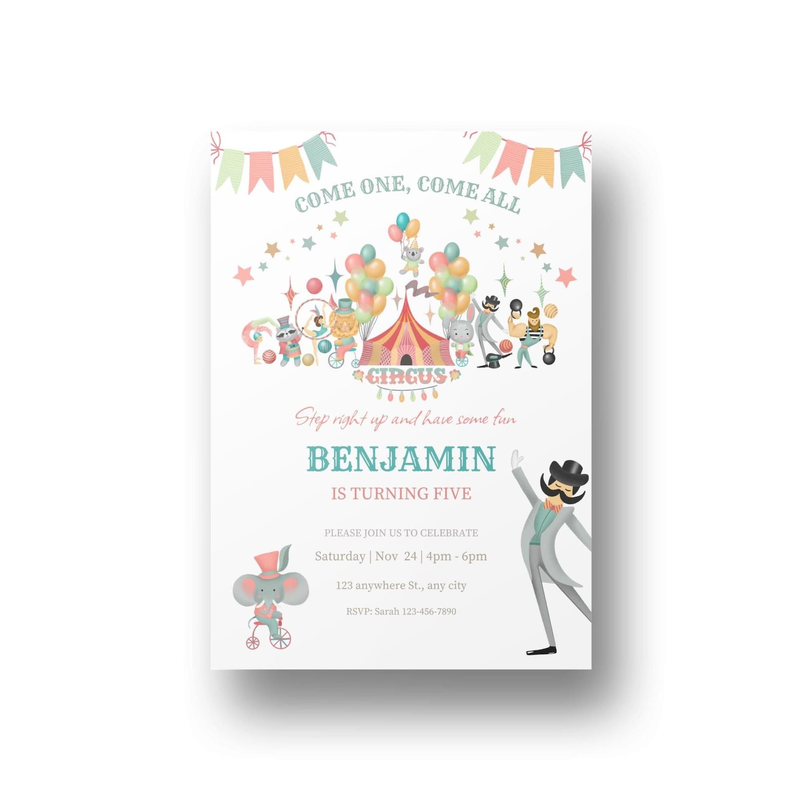 Circus Birthday Invitation Funfair Carnival Party Digital Download ...