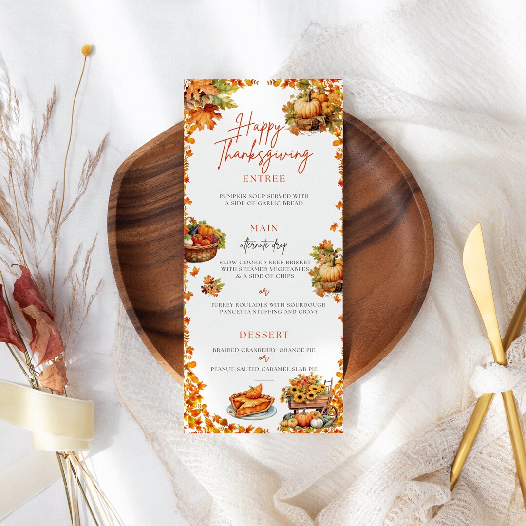 Template for Thanksgiving Menu, Thanksgiving Dinner, Friendsgiving Menu ...