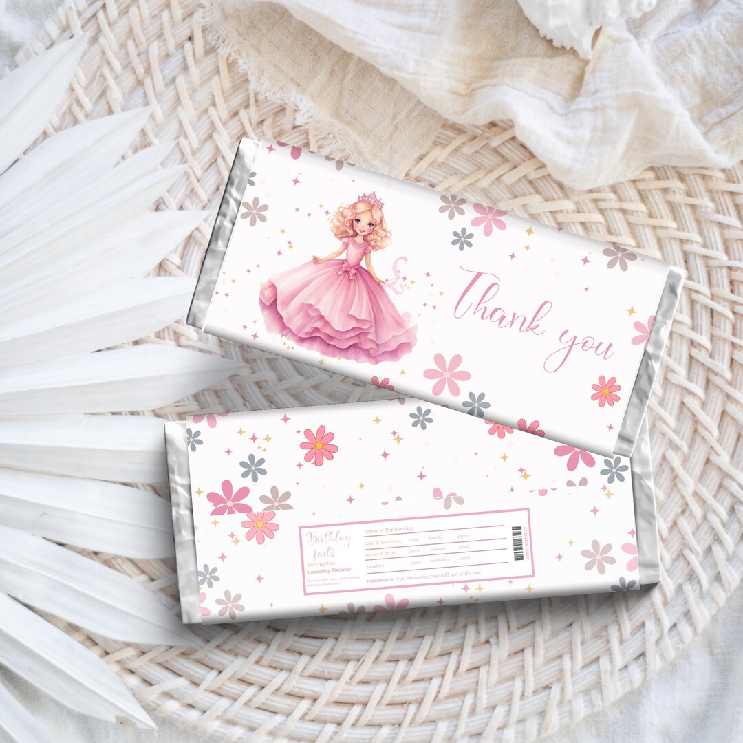 Princess Chocolate Bar Wrapper Favor Pink Once Upon a Time Fairy Tale ...