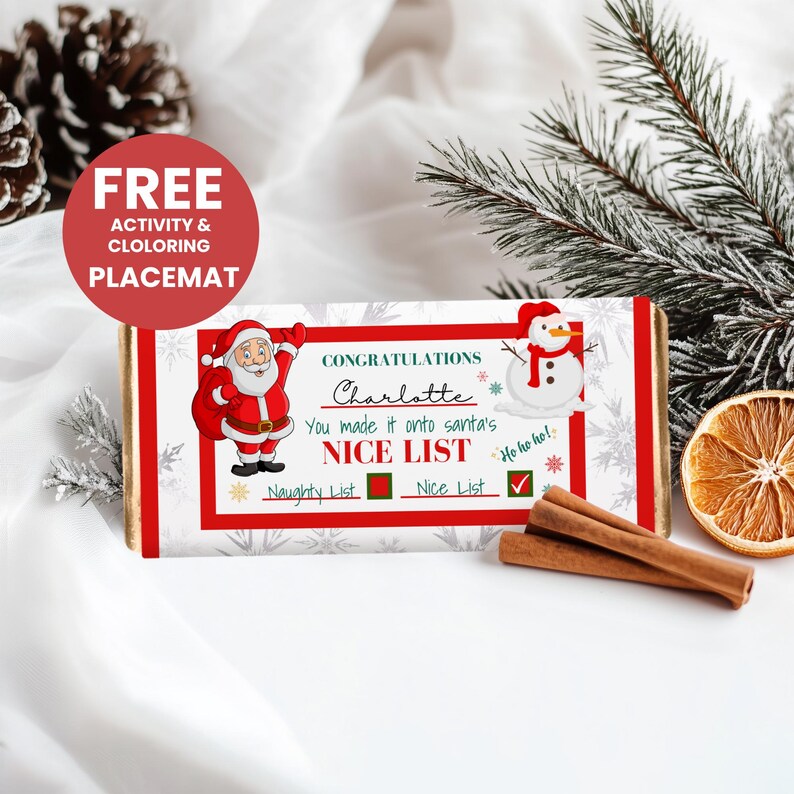 Christmas Candy Bar Wrapper Template - Santa Nice List Personalized ...
