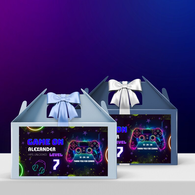 Gamer Birthday Gable Box Labels Video Game Party Favors Editable Canva ...