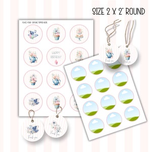 Tea Party Circle Thank You Gift Tag Template Birthday Decor, High Tea ...