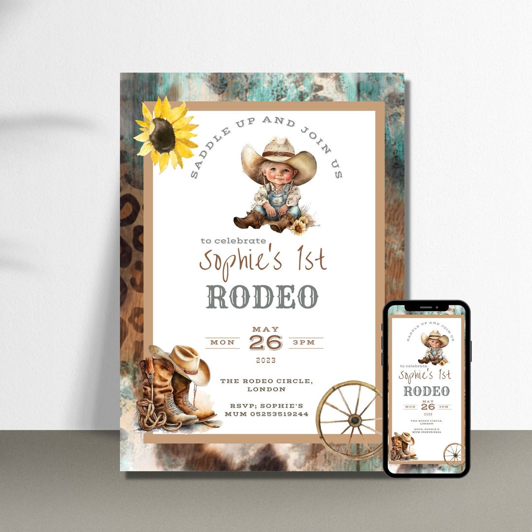 Mi 1a invitación de rodeo, invitación de primer cumpleaños occidental ...