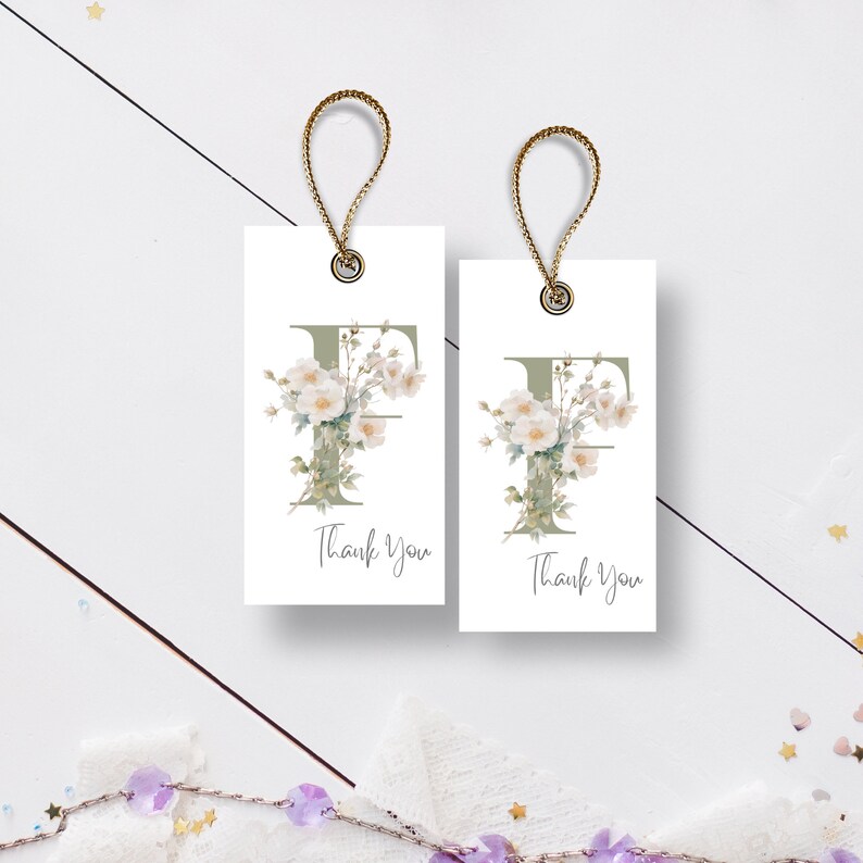 Wild Rose Letter F Thank You Gift Tag: Editable Canva Template (digital ...
