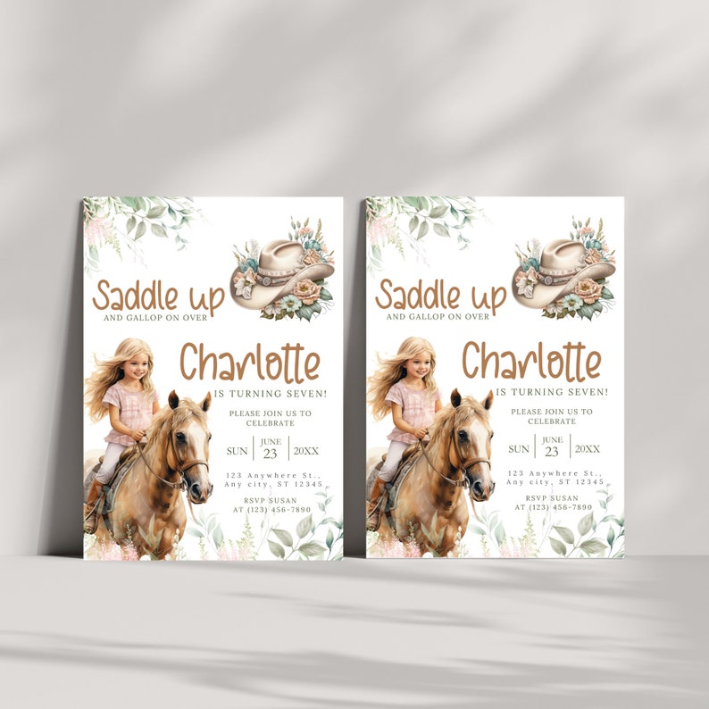 Horse Birthday Invitation Saddle up Cowgirl DIY Printable Decor Template Instant Download ...