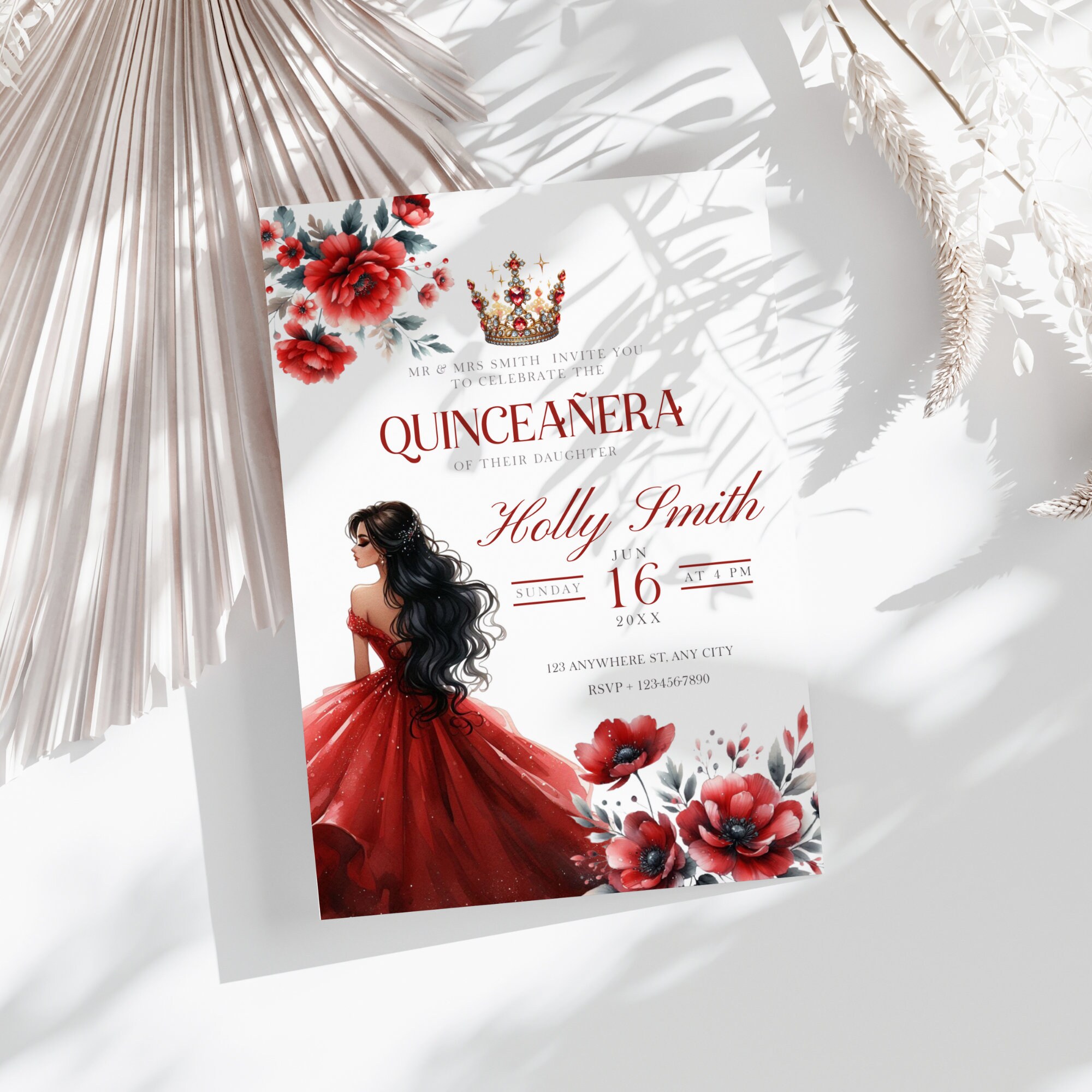 Red Quinceañera Party Invitation Template,prom Night, Homecoming Queen ...