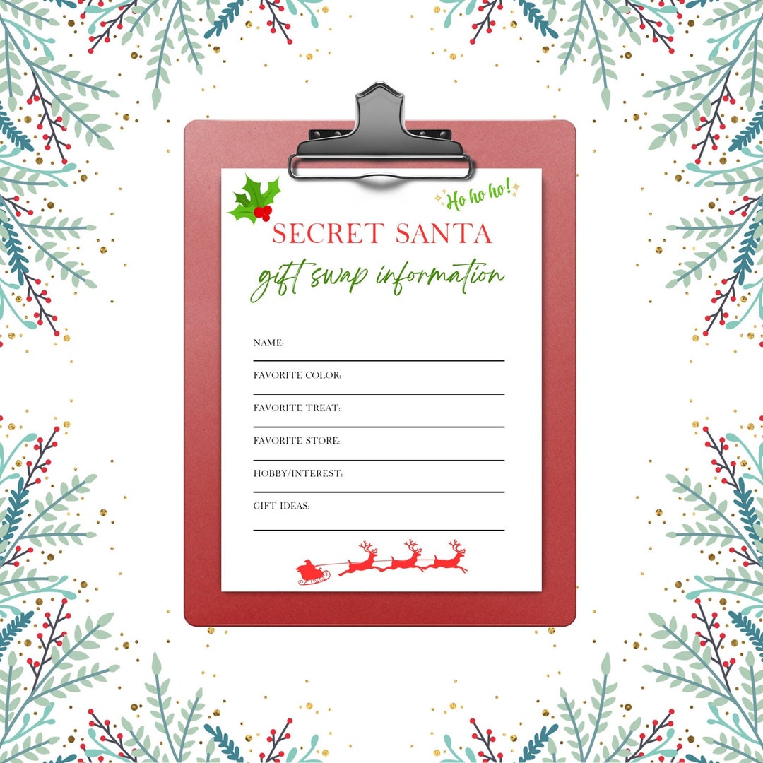 Secret Santa Gift Exchange Card, Office Gift Exchange, Holiday Gift ...