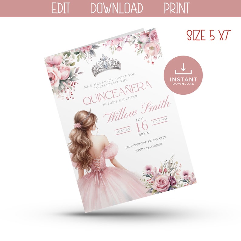 Pink Quinceañera Party Invitation Template,prom Night, Homecoming Queen ...
