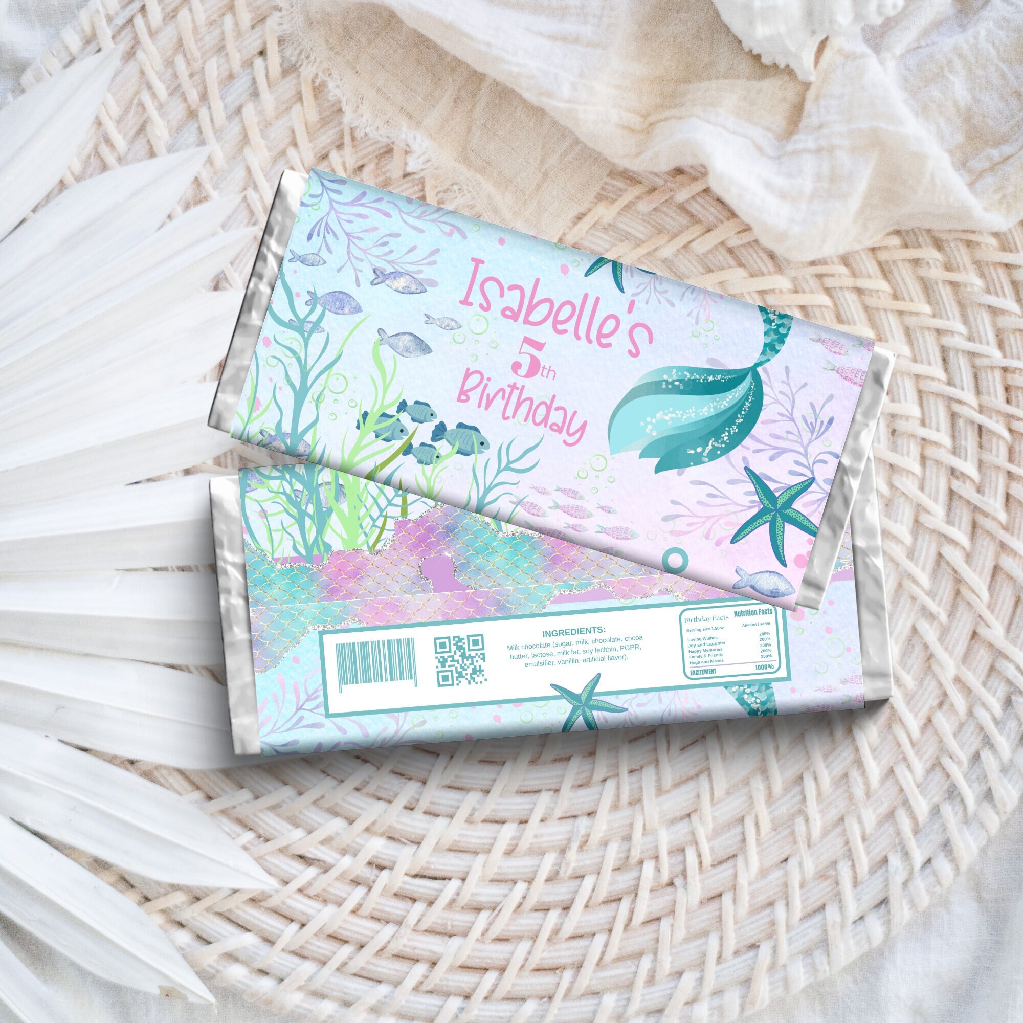 Mermaid Chocolate Bar Wrappers, Under the Sea Birthday Party Favors ...