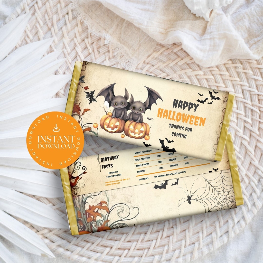 Halloween Chocolate Bar Wrapper, Black and Orange Label, DIY Thank You ...