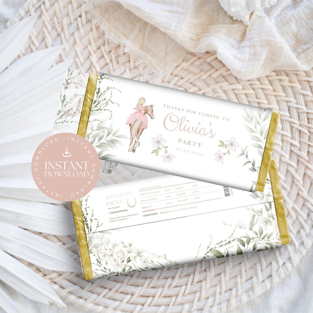 Horse Chocolate Bar Wrappers for Birthday Favors, for Horse-themed ...