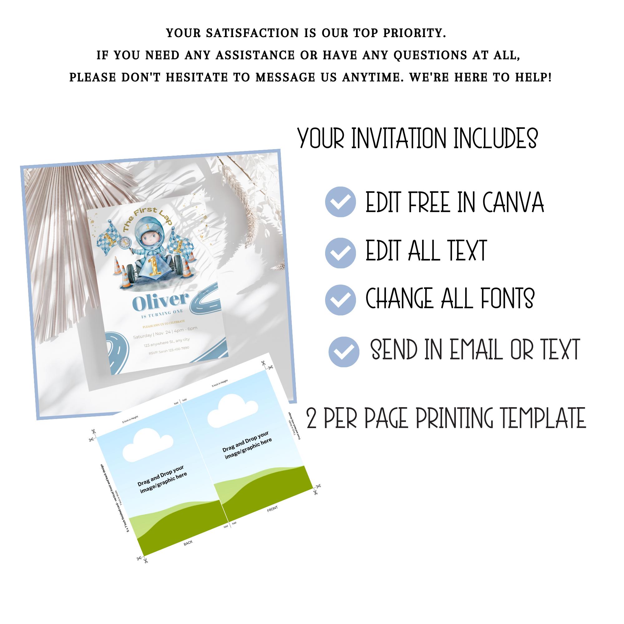 First Lap Race Car Birthday Invitation Template Digital Download ...