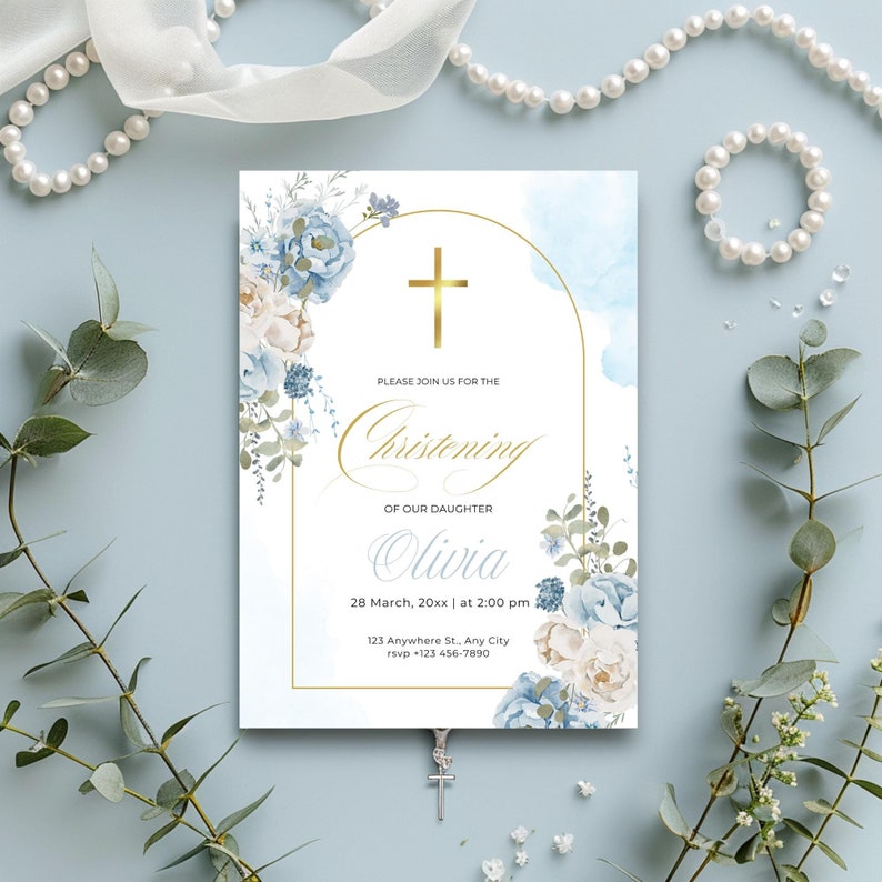 Editable Christening Invitation Template | Custom Girls/boys ...