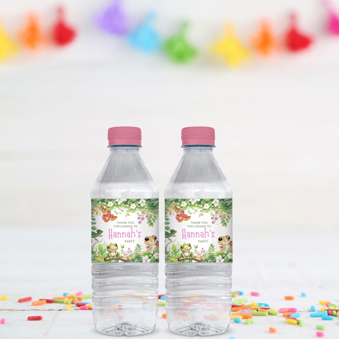 Reptile Water Bottle Label Favor Template, Pink Lizard and Snake ...