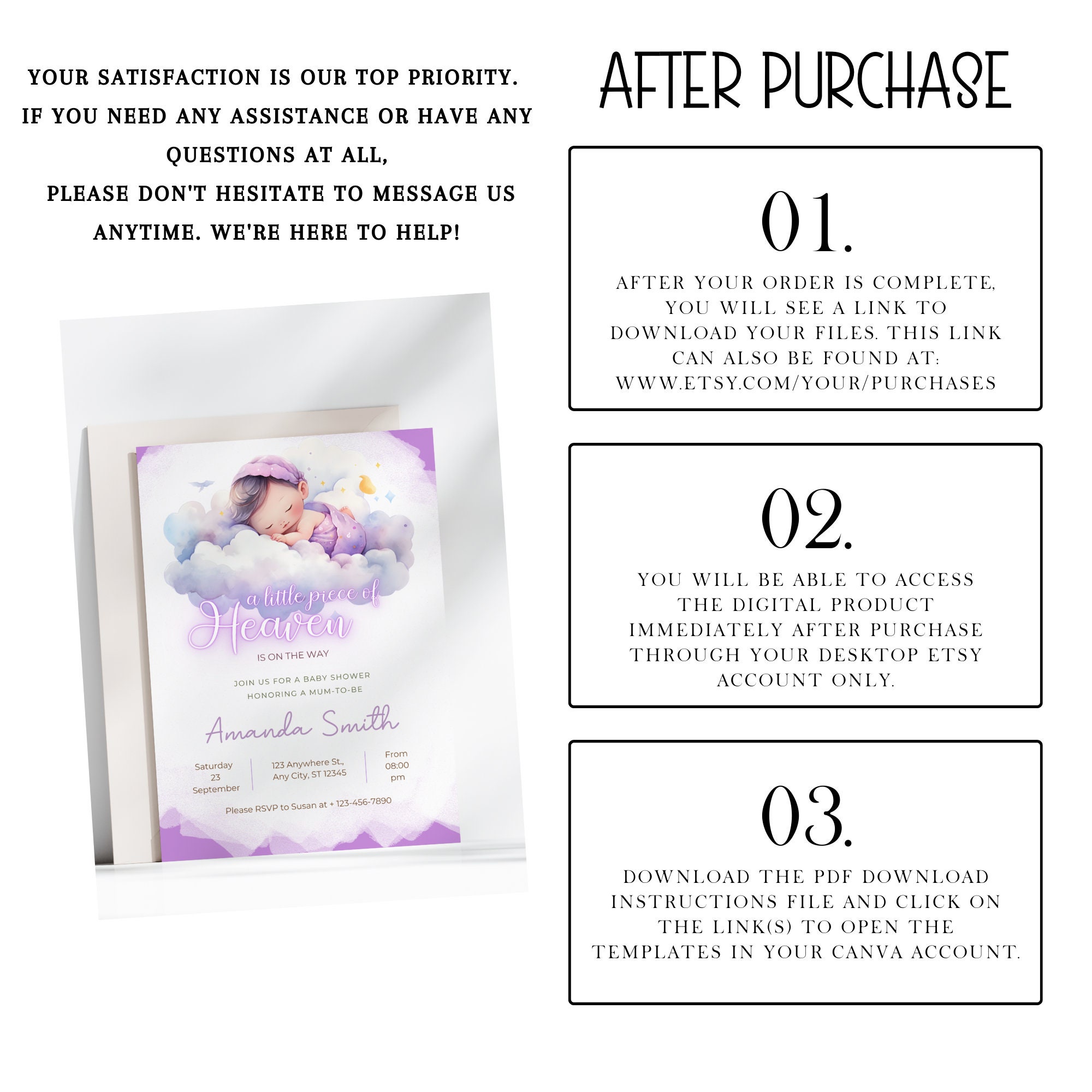 Cloud Baby Shower Invitation Pastel Purple Editable Template Digital ...