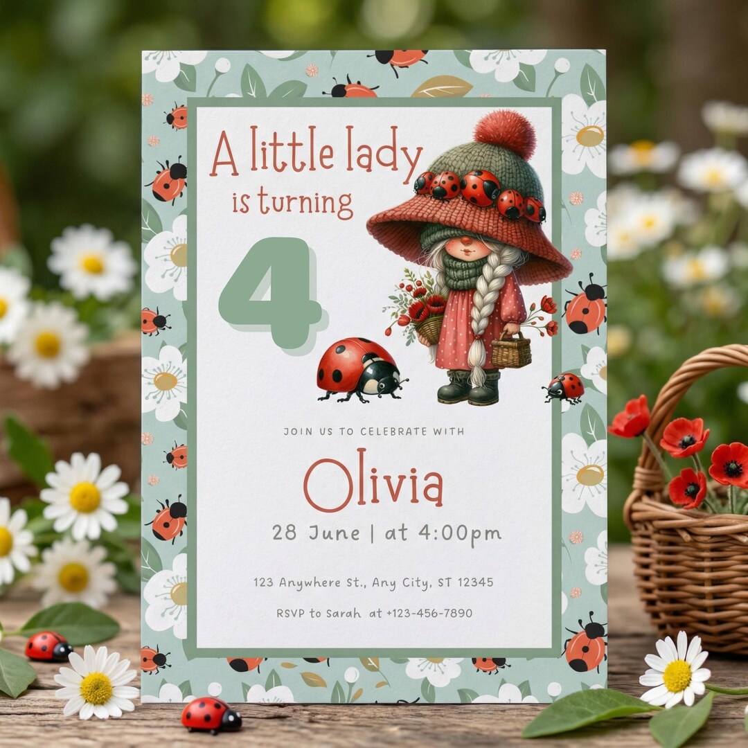 Ladybug 4th Birthday Invitation DIY Party Invite Editable Instant ...