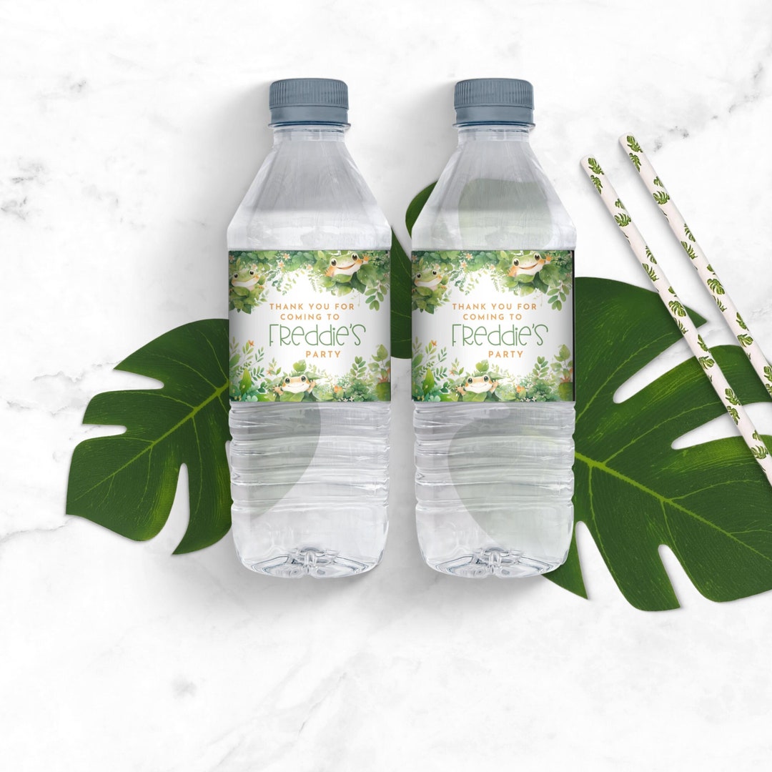 Frog Theme Water Bottle Label for Boys /girls Green Graphics Party ...