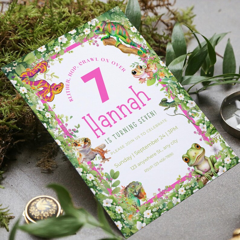 Editable Lizard & Snake Birthday Invite | 7th Birthday Invitation ...
