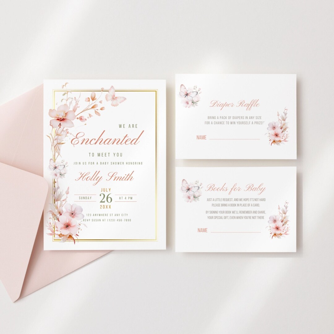Enchanted to Meet You Baby Shower Invitation,diaper Raffle and Books ...