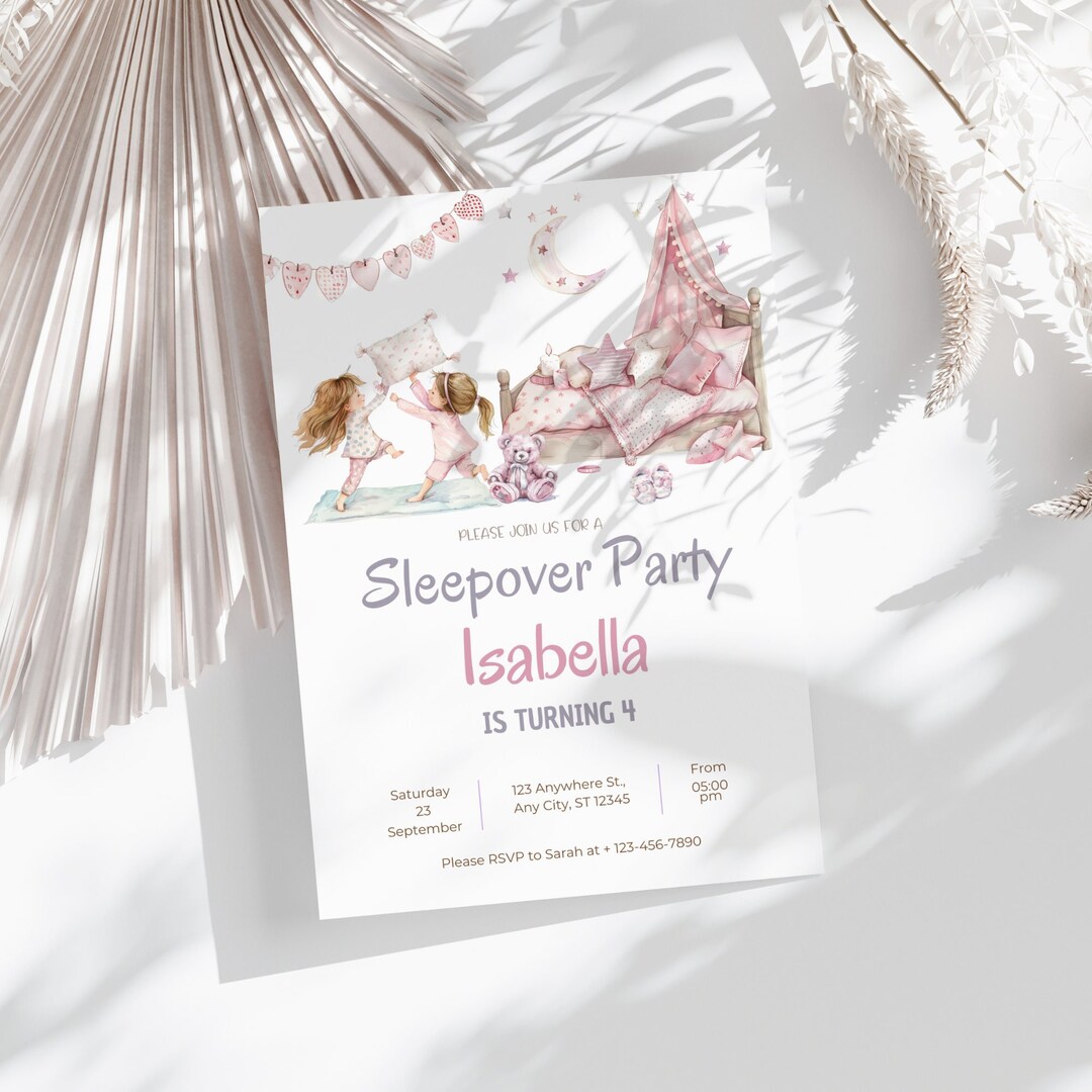 Sleepover Birthday Invitation, Tween Teen Girl Spa Party Invite, Girl's ...