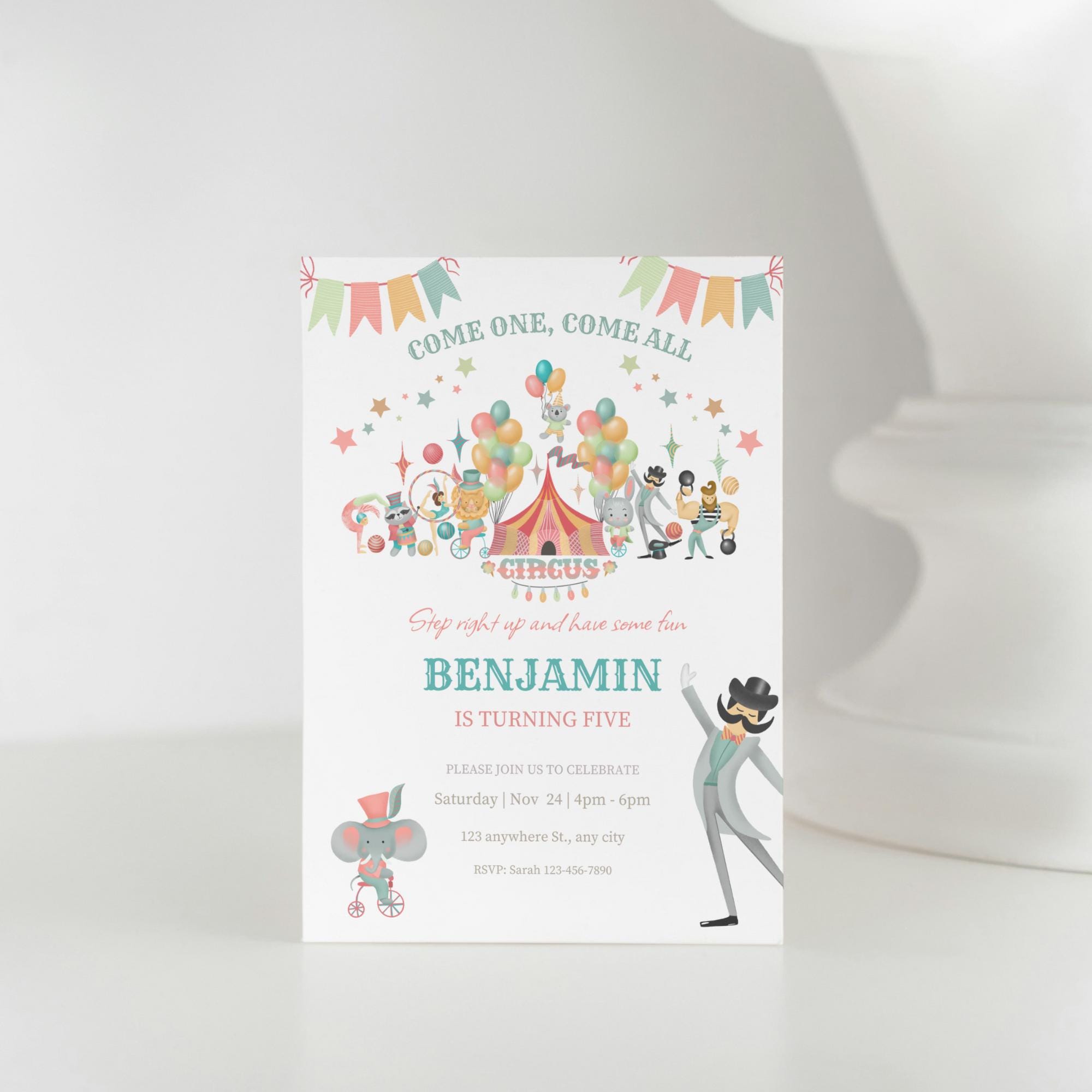 Circus Birthday Invitation Funfair Carnival Party Digital Download ...
