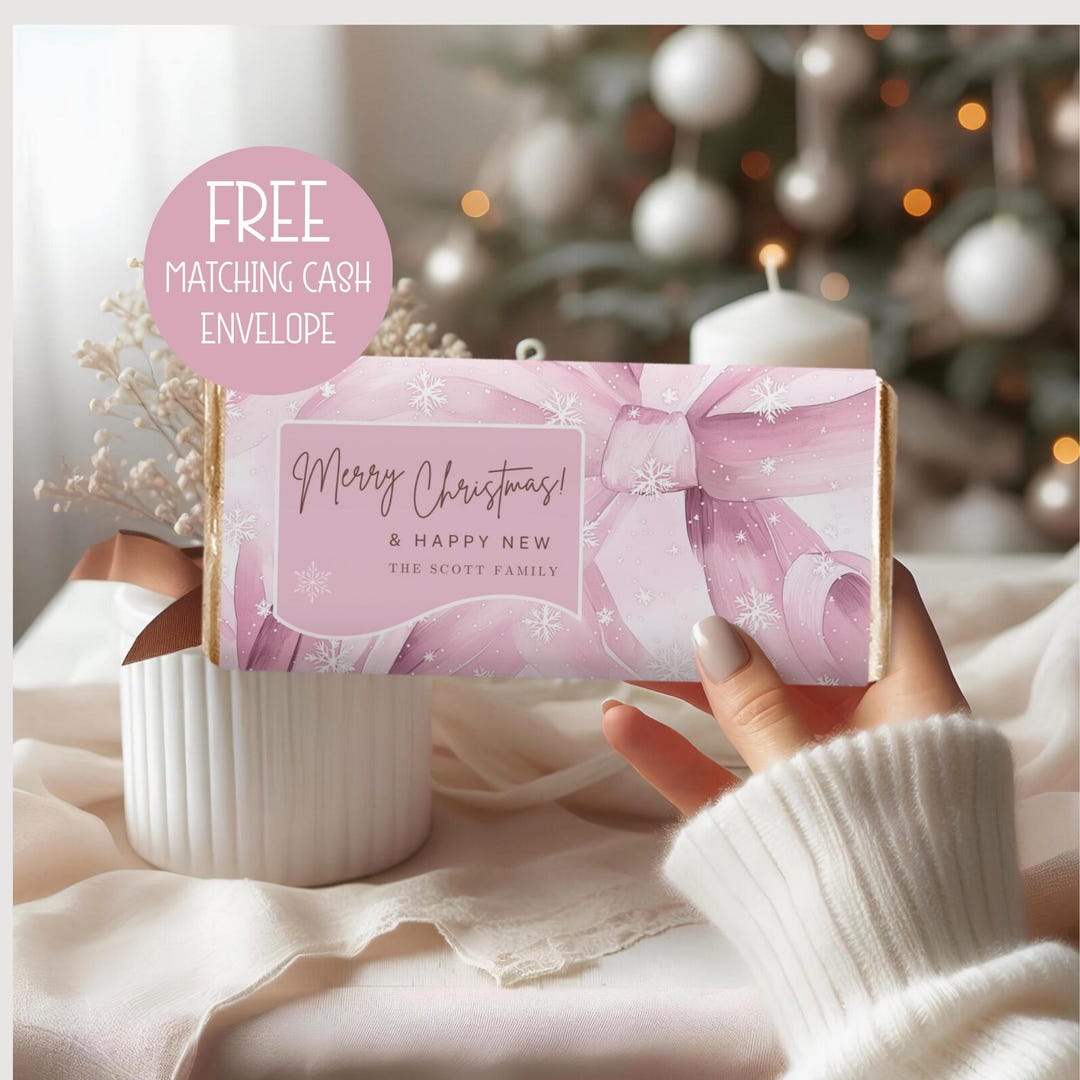 Pink Bow Christmas Chocolate Wrapper Snowflake Holiday Favor Editable ...