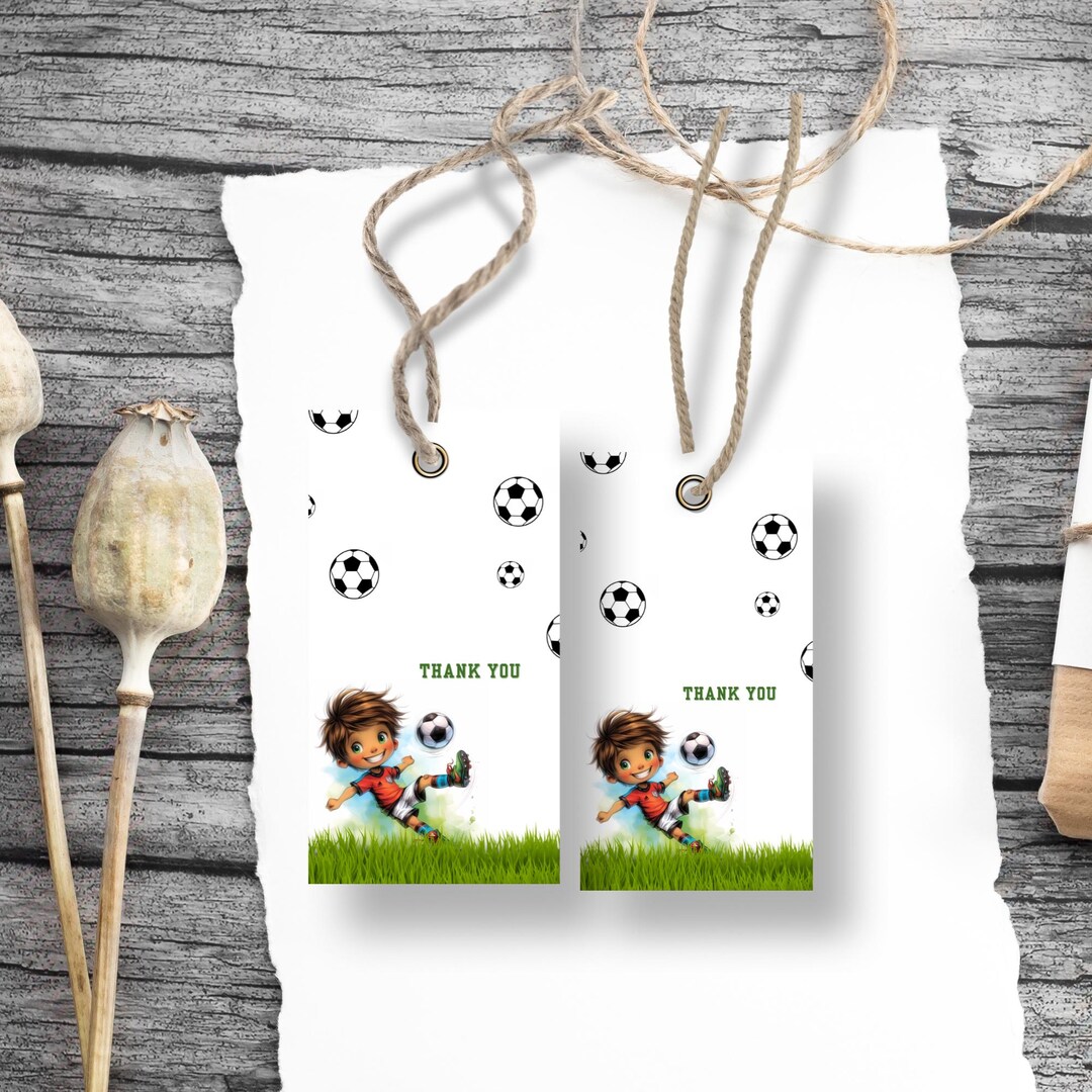 Soccer Thank You Tag for Kids Party, Printable Sports Gift Tag for Boy ...