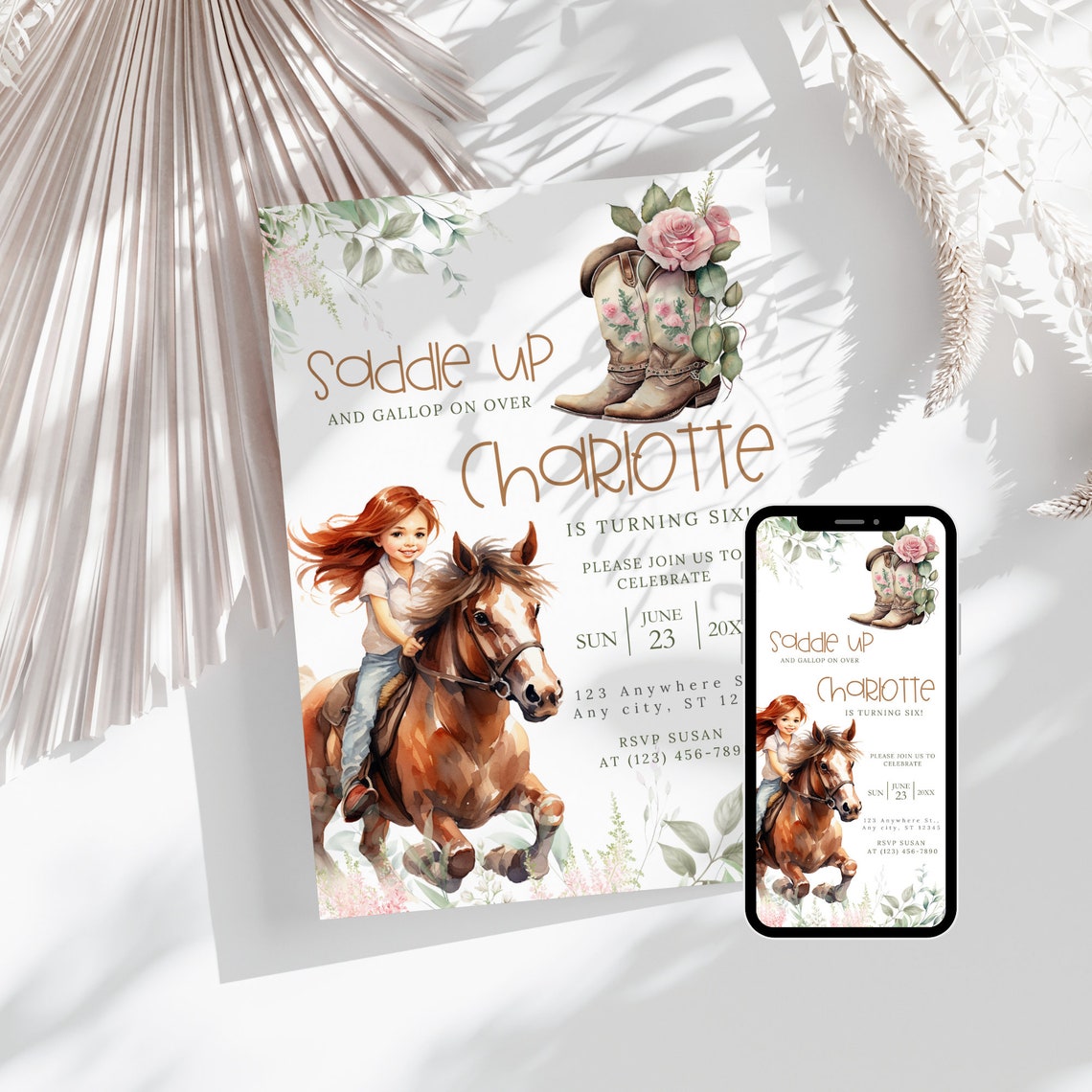 Horse Birthday Invitation Saddle up Cowgirl DIY Printable Decor Template Instant Download ...