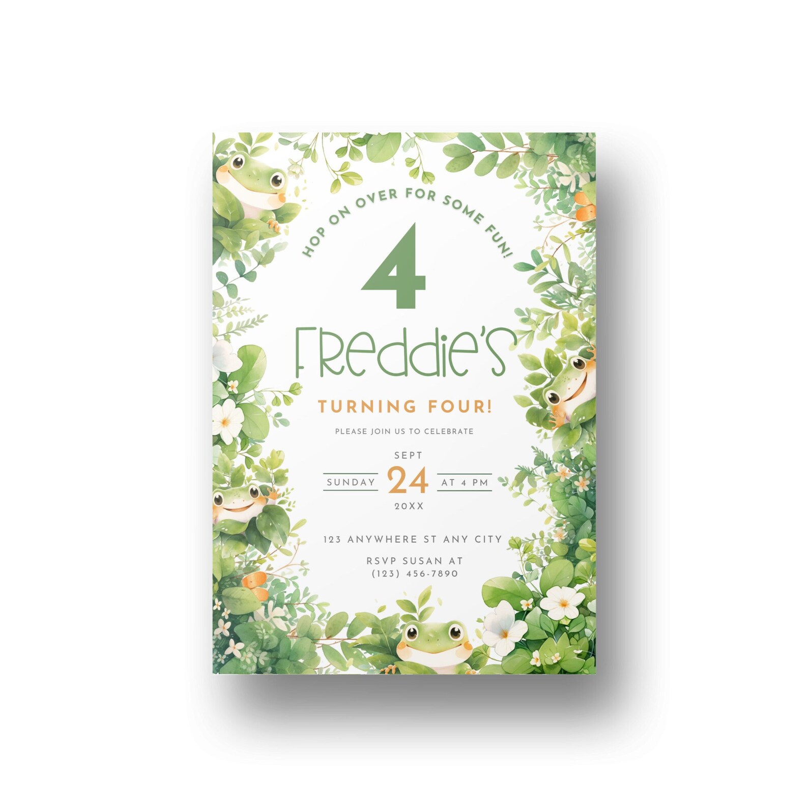 Editable Frog-themed Birthday Invite | Green Frog Party Invitation ...