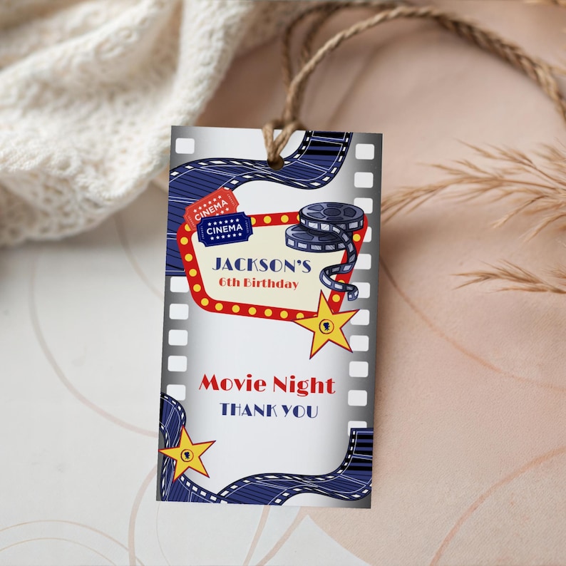 Movie Night Gift Tags: Editable Cinema Party Favor (digital Download ...