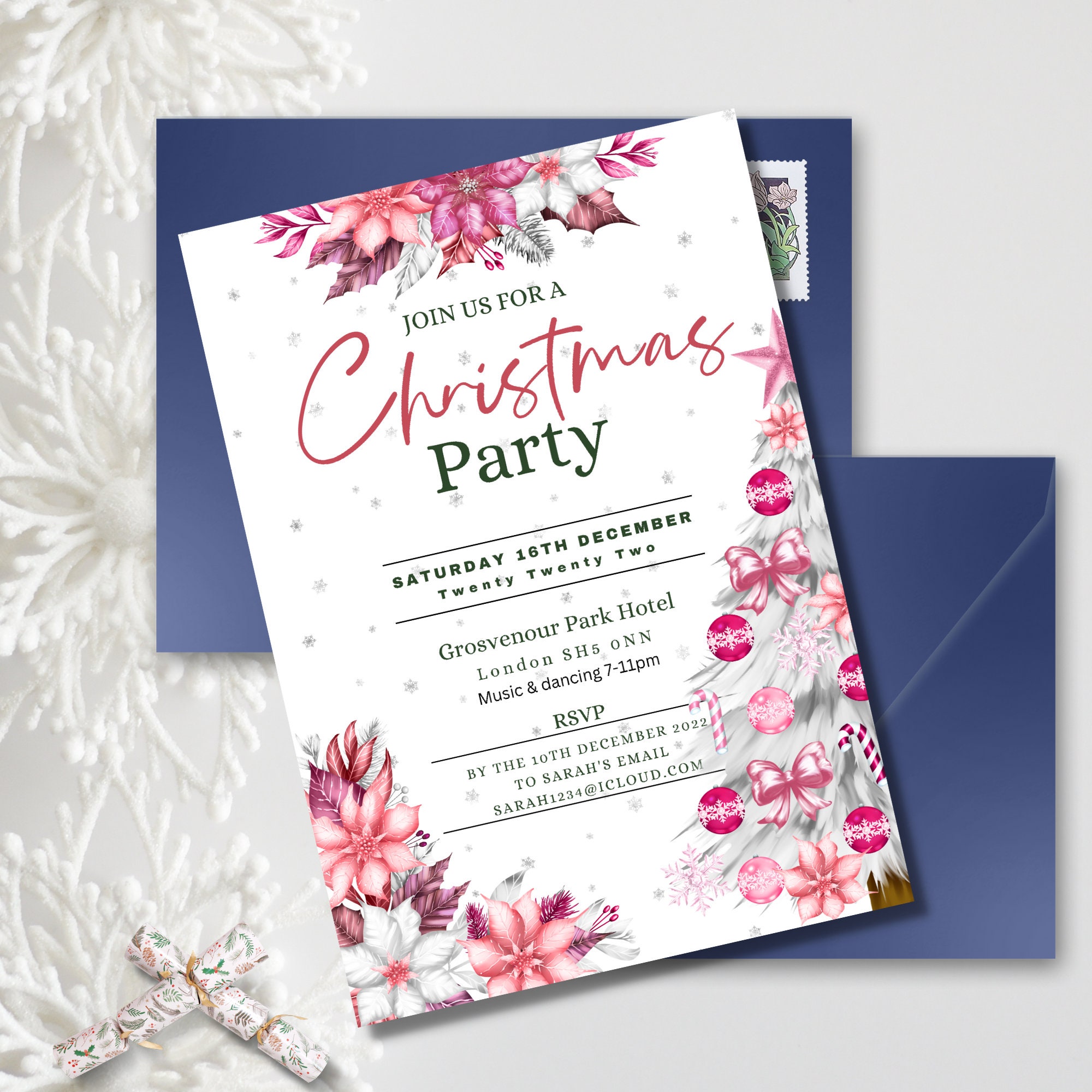 Pink Christmas Party Invitation DIY Xmas Invitationeditable - Etsy