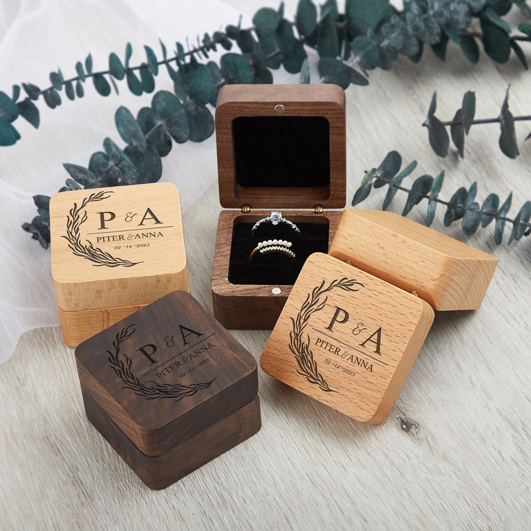 Personalized Engraved Engagement Ring Boxfor Wedding Ceremonysquare ...