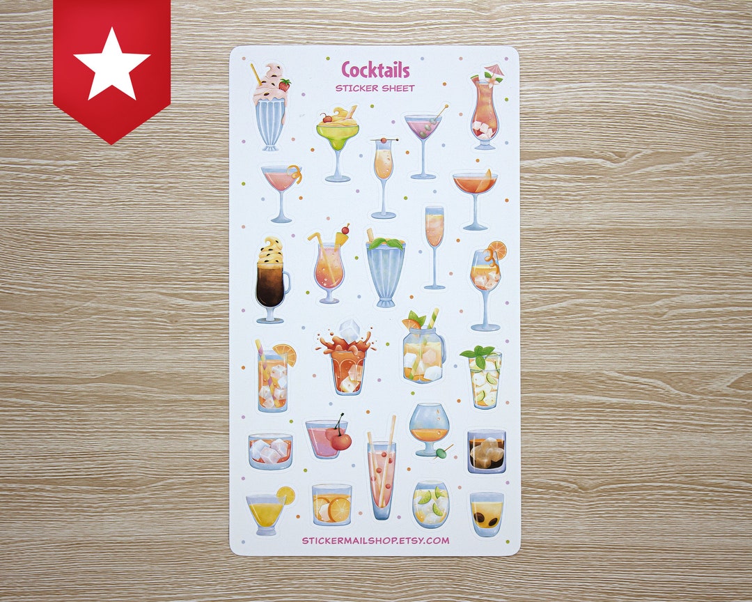 Cocktails Sticker Sheet Bullet Journal Scrapbooking Cute Decorative ...