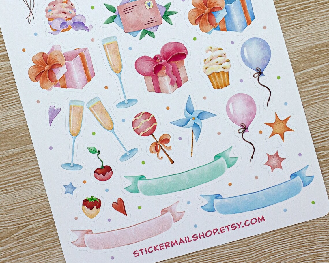 Happy Birthday Sticker Sheet Bullet Journal Scrapbooking Cute - Etsy