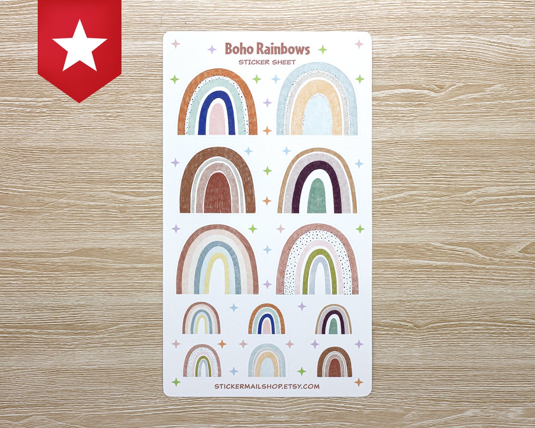 Boho Rainbows Sticker Sheet Bullet Journal Scrapbooking Cute Decorative ...
