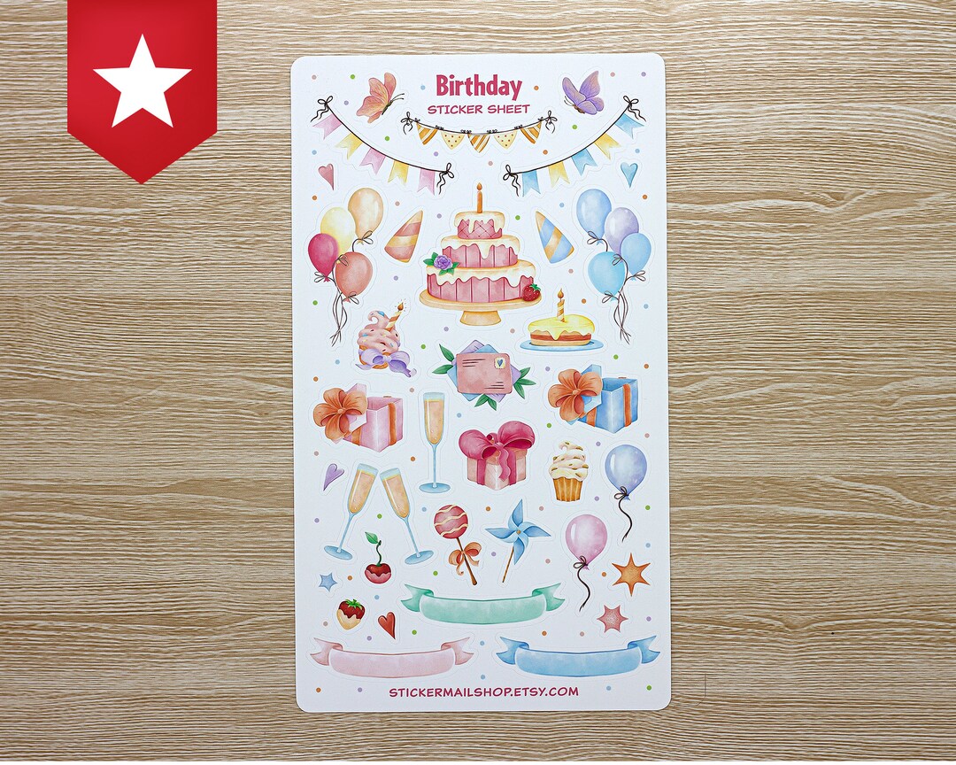 Happy Birthday Sticker Sheet Bullet Journal Scrapbooking Cute ...