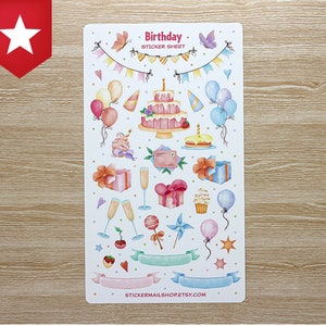 Happy Birthday Sticker Sheet Bullet Journal Scrapbooking Cute ...