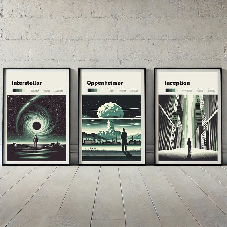 Nolan Movie Poster Set: Inception, Oppenheimer, Interstellar (digital ...