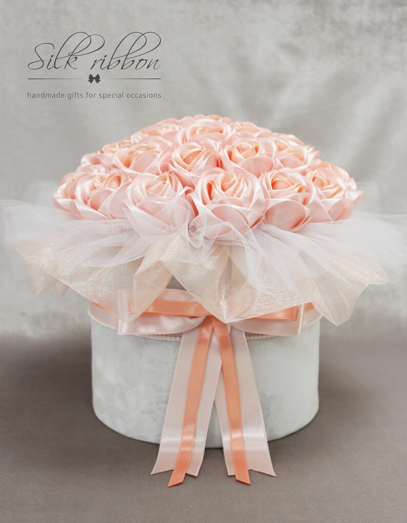 Ribbon Roses Bouquet Roses in a Round Box Luxury Flower Box - Etsy