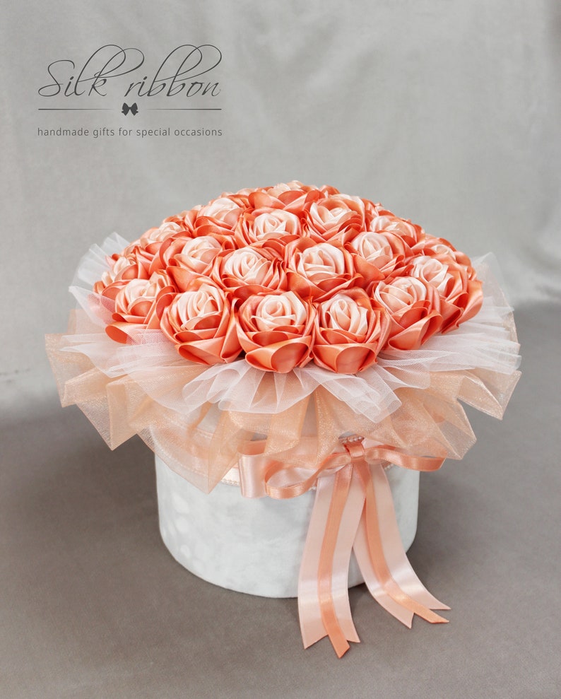 Ribbon Roses Bouquet Roses in a Round Box Luxury Flower Box - Etsy