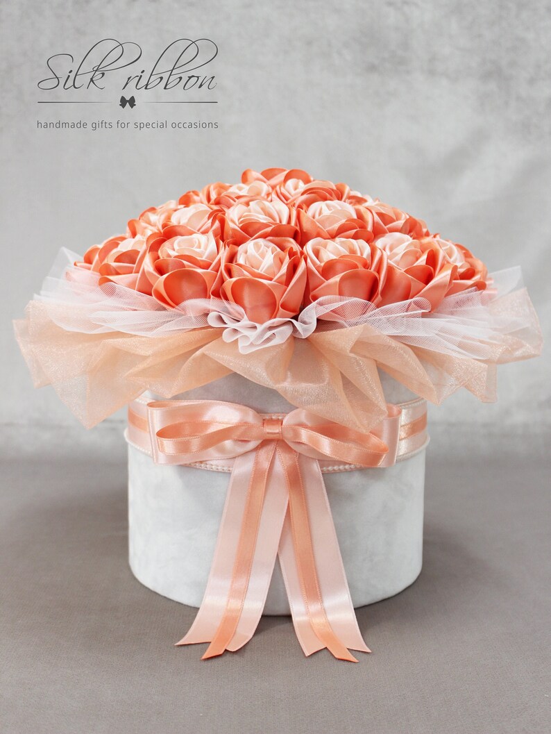 Ribbon Roses Bouquet Roses in a Round Box Luxury Flower Box - Etsy
