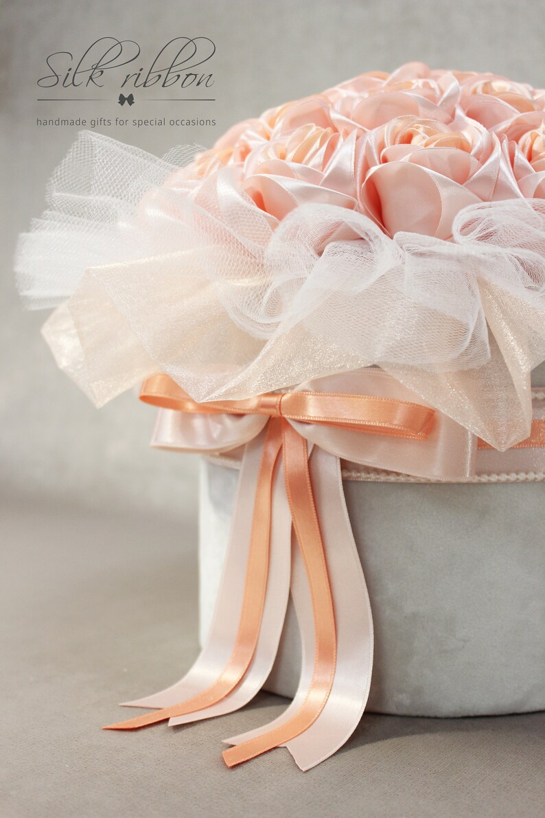 Ribbon Roses Bouquet Roses in a Round Box Luxury Flower Box - Etsy