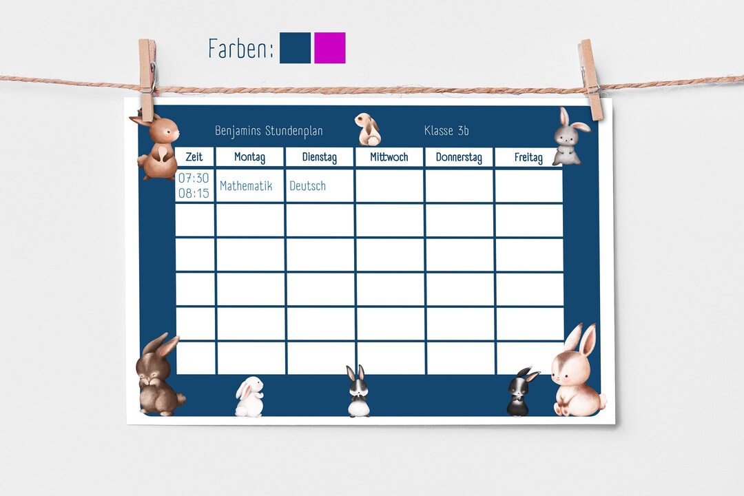 Personalized Bunny Timetable for Kids School Back to School ...