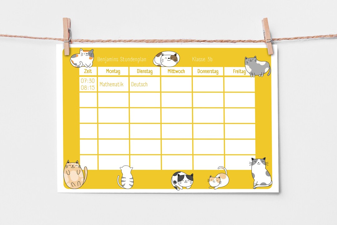 Timetable Cats Personalized Kids School Back to School Individually ...