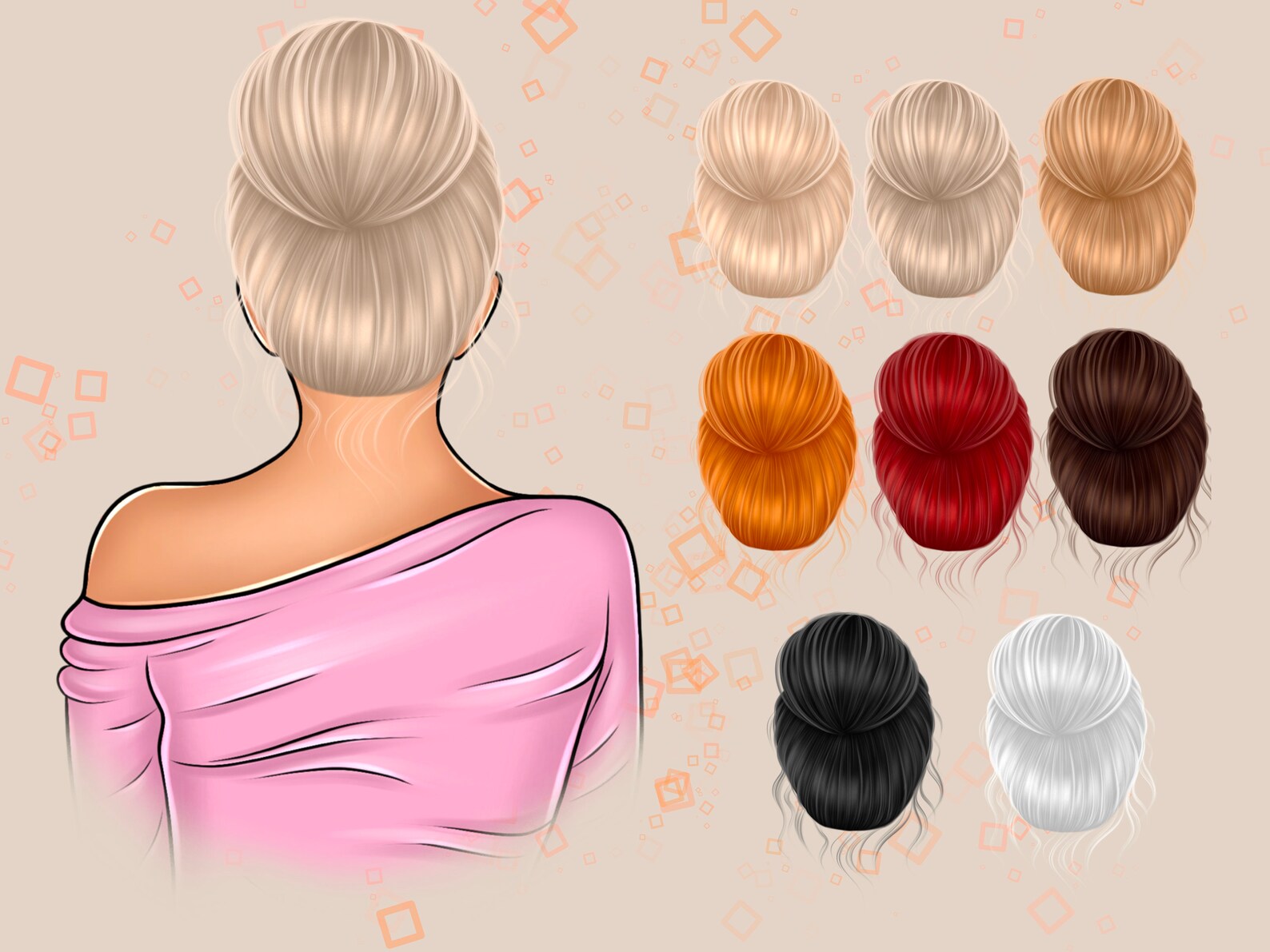 Hair Clipart, Back View Clipart, Natural Hair, Hairstyle Clipart, Hair ...