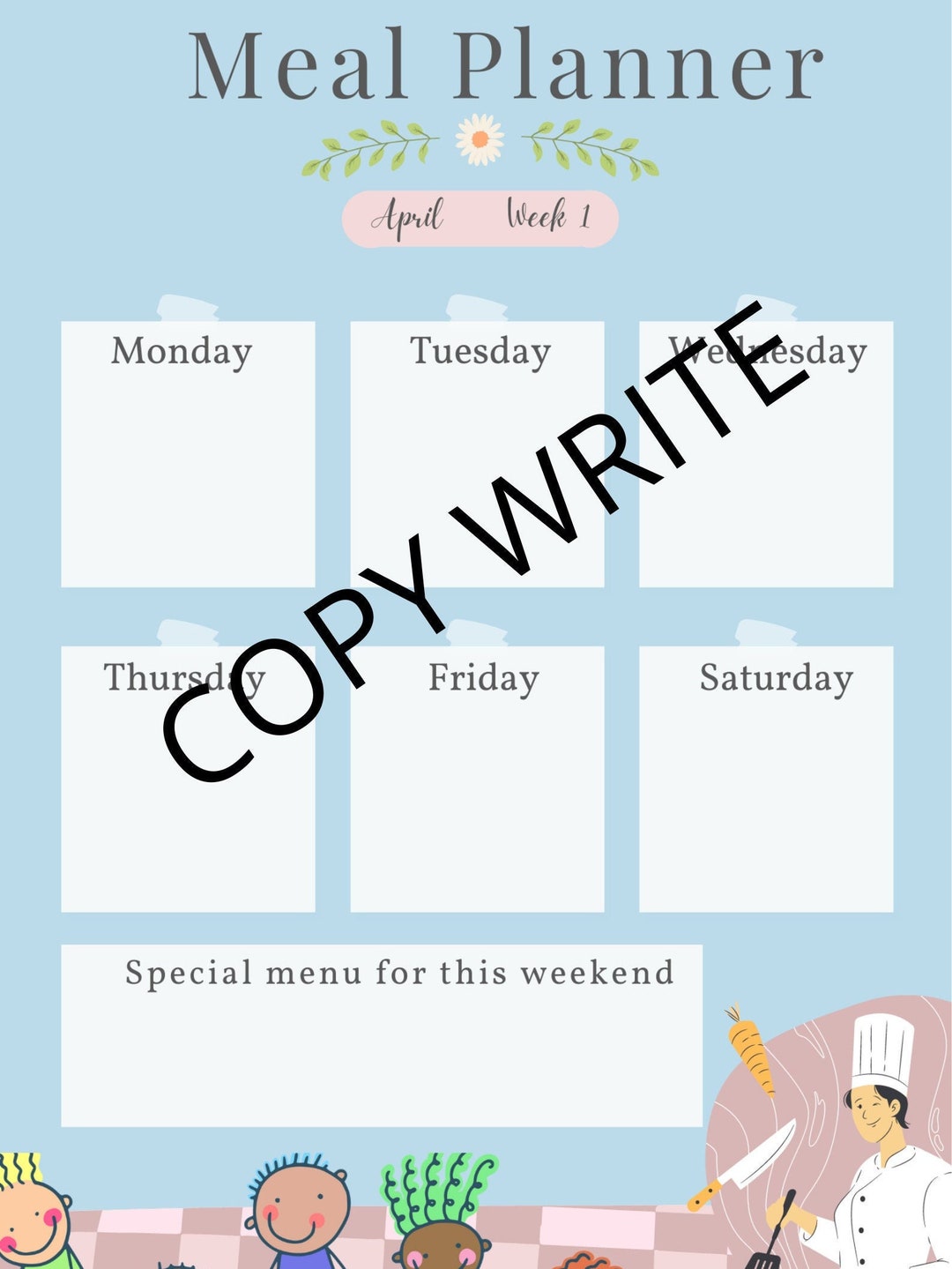 Childrens Daily Printable Meal Planner, Instant Download PDF, Colourful ...