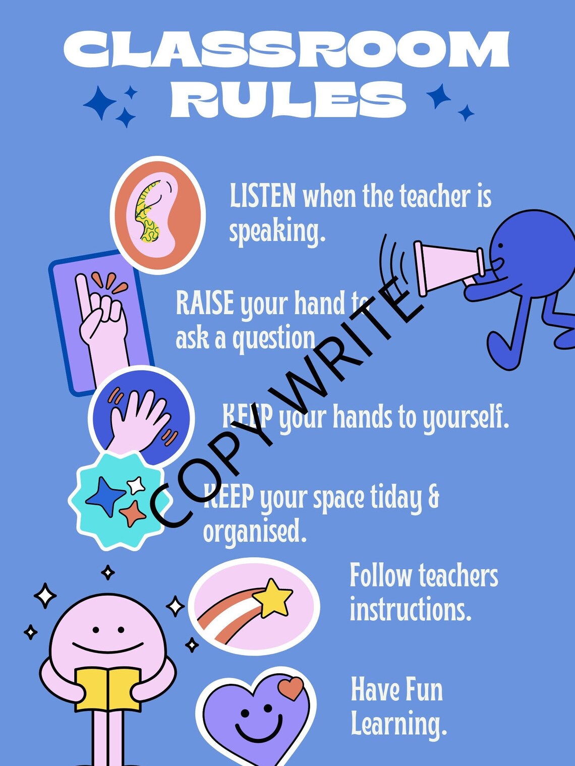 Childrens Home School Printable Class Room Rules Poster, Instant ...
