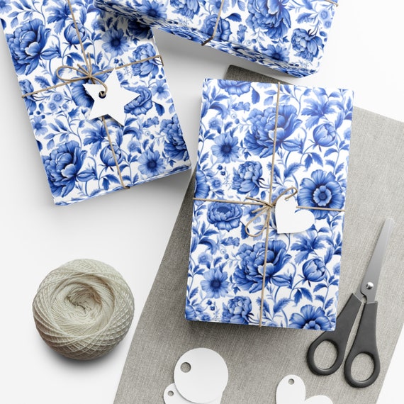 Chinoiserie Gift Wrap Blue Toile Wrapping Paper Floral Gift Wrap Luxury Designer Gift Wrap Heavy duty Wedding Wrapping Paper Etsy UK