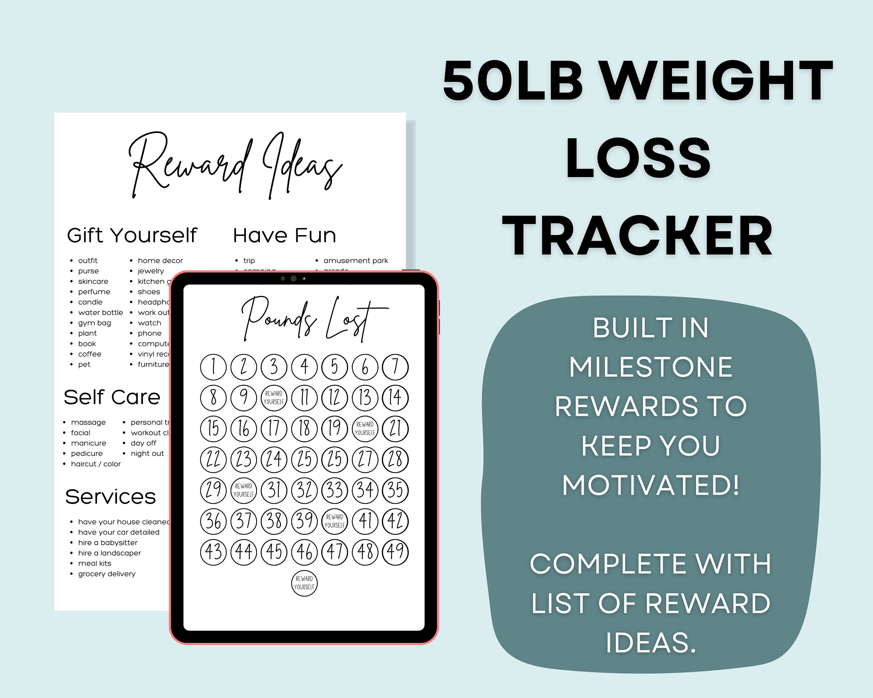 Fifty Pound Weight Loss Tracker, 50lbs, Weight Loss Journal, 50 Pounds ...